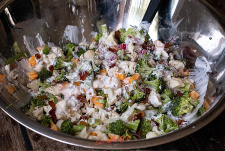 Amish Broccoli Salad Recipe With Cauliflower, Cheese And Bacon